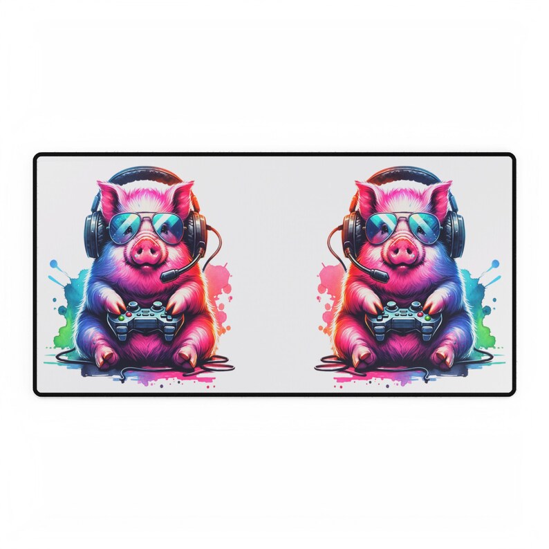Cute Pot Bellied Pig Game Desk Mat, Computer Desk Mat for Gamers & Pig ...