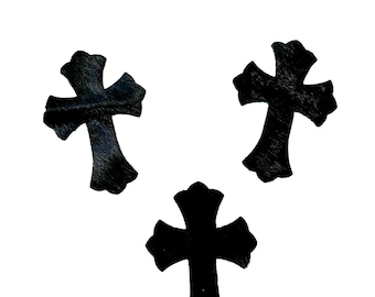 CH Chrome Genuine Leather Hearts Patch Punk Cross Applique Denim Jacket ...