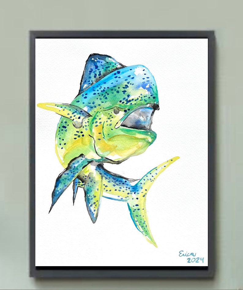 Original Mahi Mahi Watercolor Painting: Ocean Art, 9x12 Fish Portrait ...