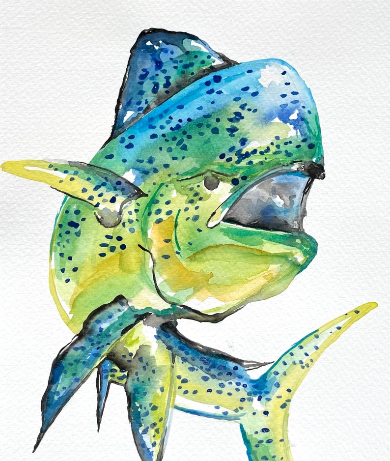 Original Mahi Mahi Watercolor Painting: Ocean Art, 9x12 Fish Portrait ...
