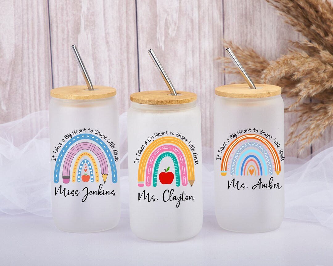 Personalized Teacher Tumbler: Rainbow Iced Coffee Glass Cup - Etsy