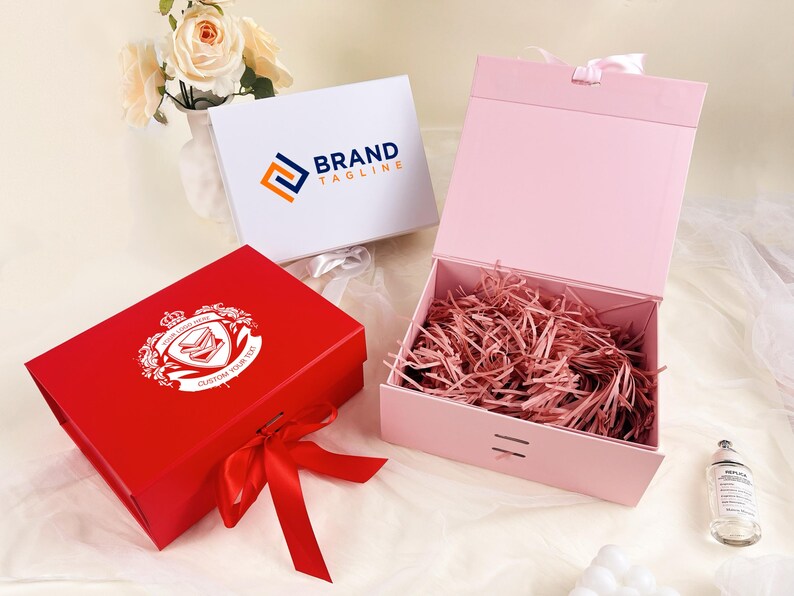 Custom Logo Gift Box: Magnetic Closure, Corporate Packaging With Ribbon ...