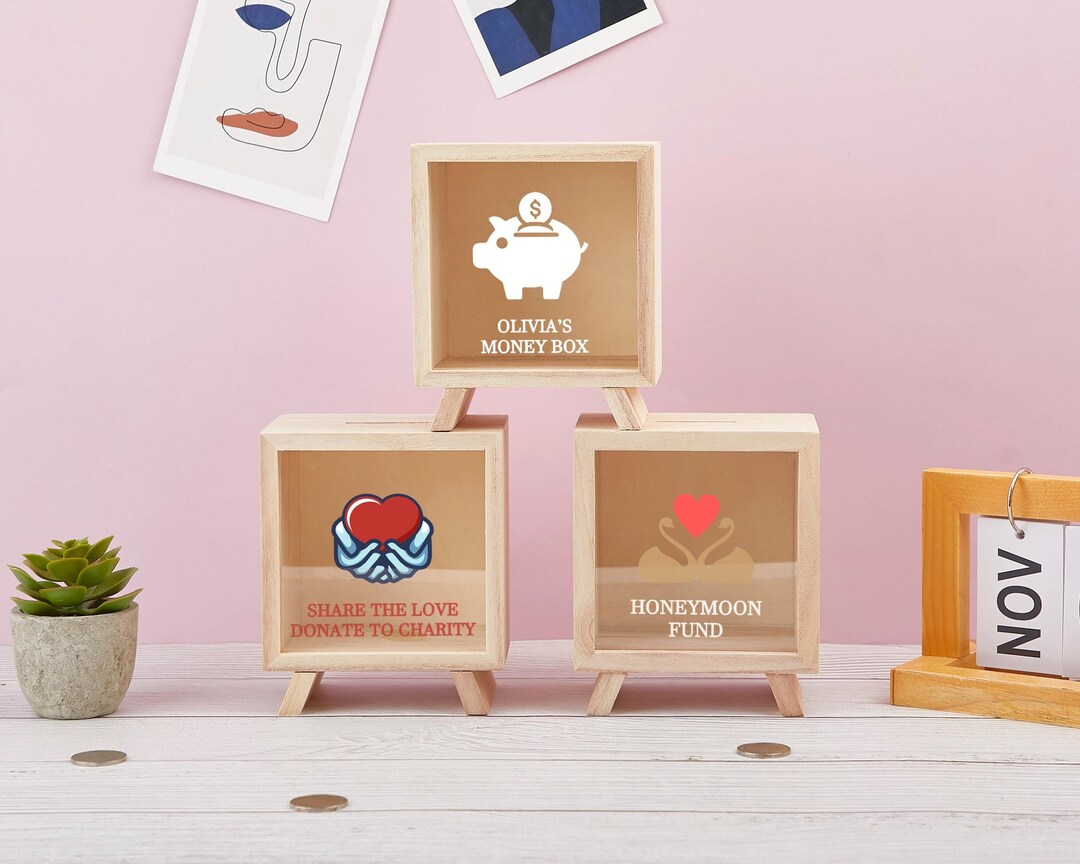 Personalized Wooden Piggy Bank: Custom Photo Money Fund - Etsy