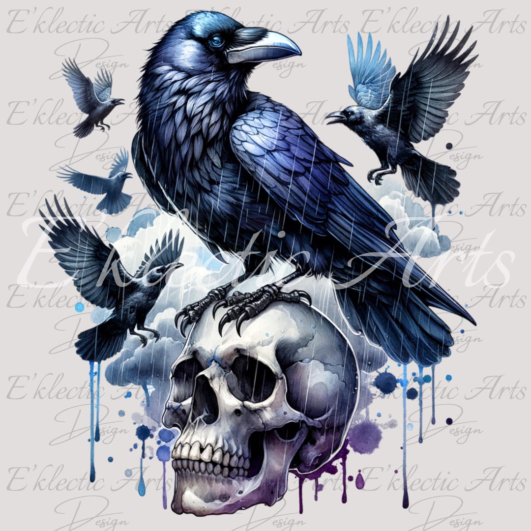 Crows and Skull Watercolor PNG Sublimation Design Digital Download, PNG ...