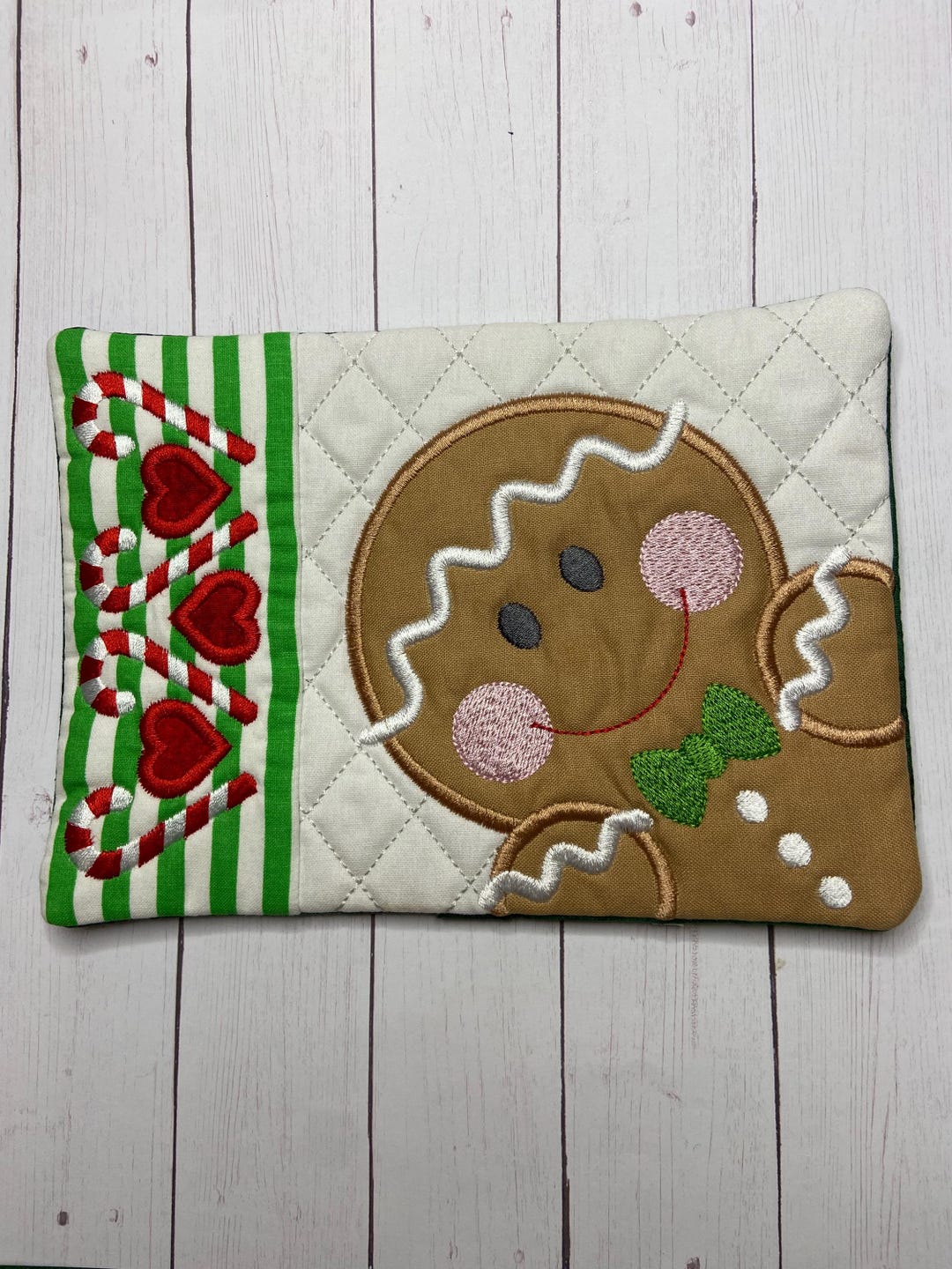 GINGERBREAD MAN Mug Rug, Handmade, Handcrafted, Embroidered Gift ...