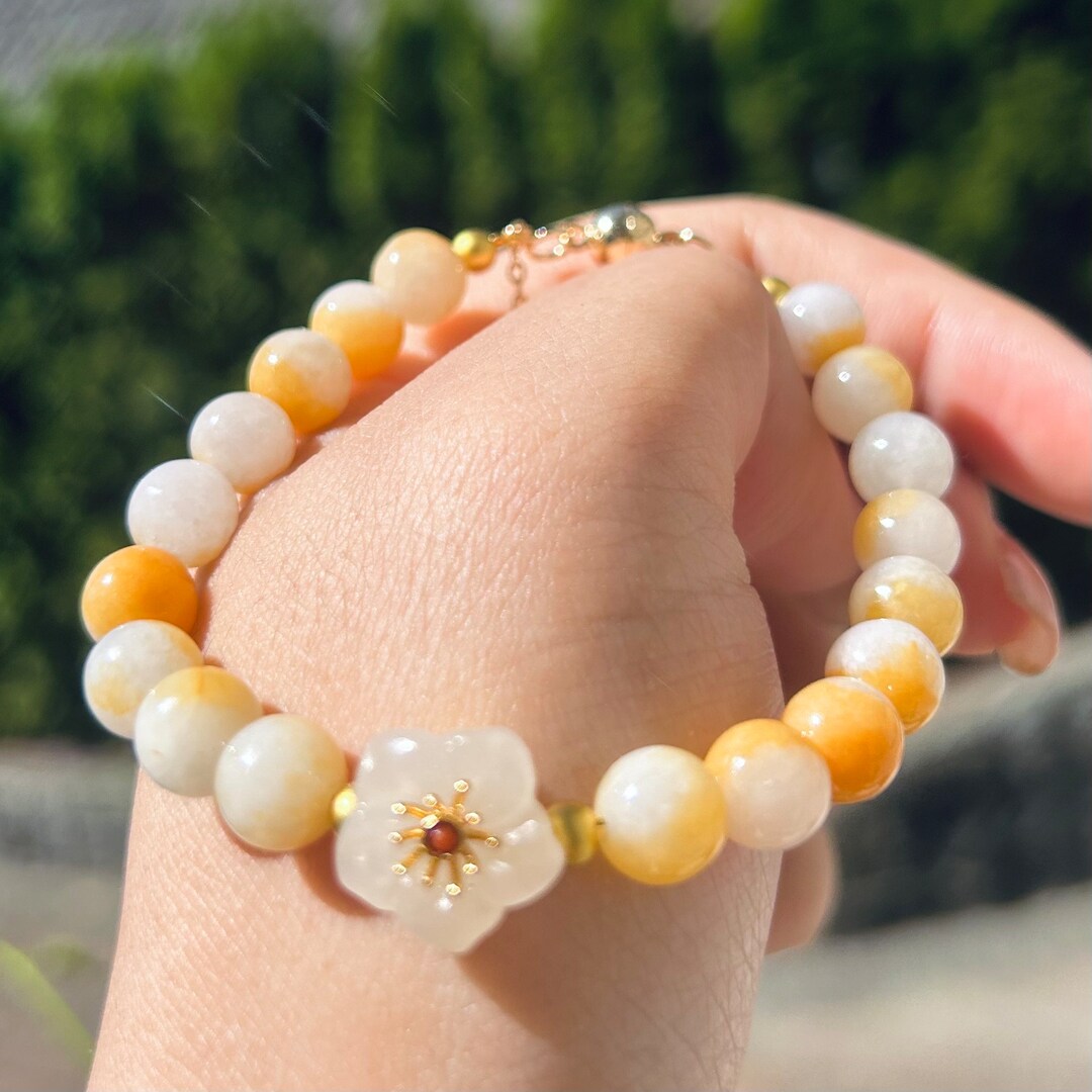Jadeite & Nephrite Jade Flower Bracelet Jewelry Gift for Her Untreated ...