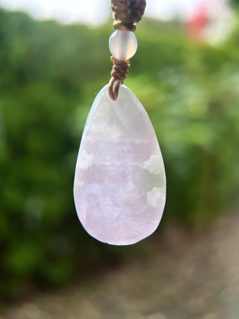 Burmese Lavender Jadeite Landscape Pendant Handwoven Necklace: Hand ...