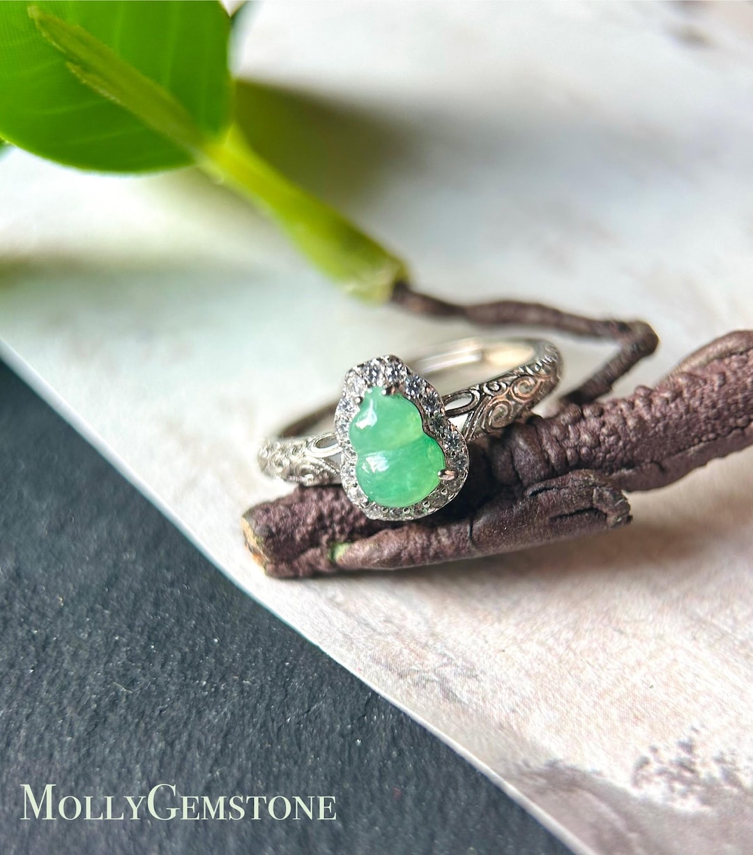 Natural Jadeite & 925 Sterling Silver Adjustable Ring Jewelry Gift Type ...
