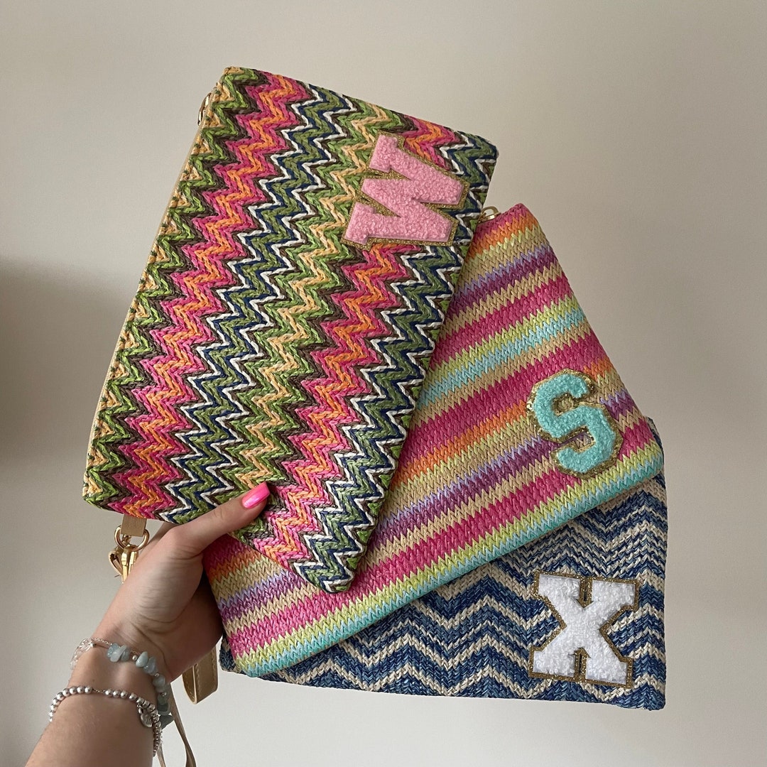 Personalised Chevron Zig Zag Pouch Beach Clutch Patch Toiletry Makeup ...
