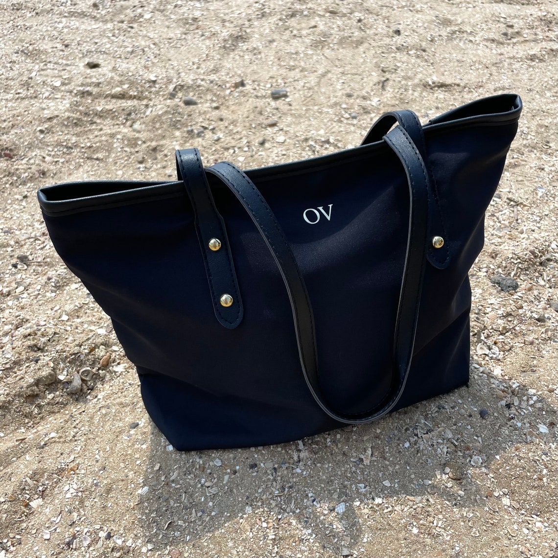 Personalised Nylon Gold Button Tote Shoulder Bag Small Beach Bag Hand ...