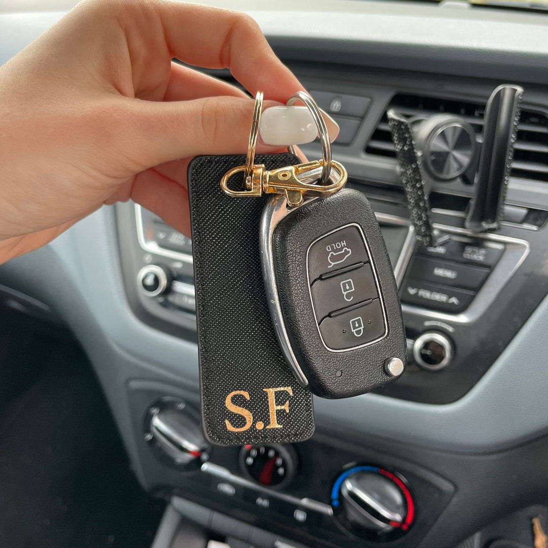 Personalised Saffiano Leather Rectangle Key Chains Key Ring Bag Charm ...