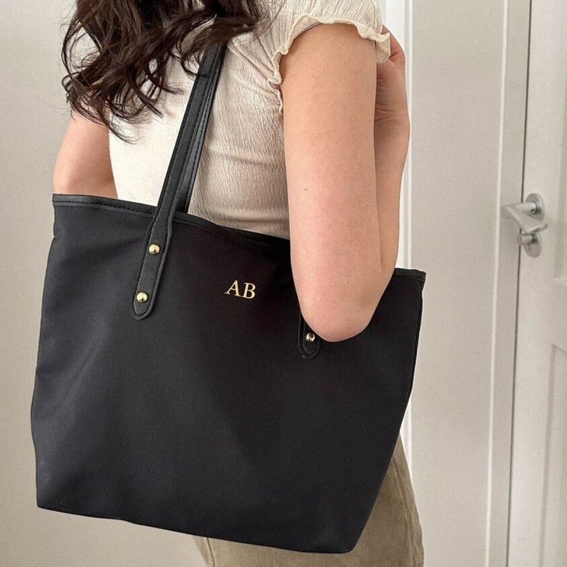 Personalised Nylon Gold Button Tote Shoulder Bag Small Beach Bag Hand ...