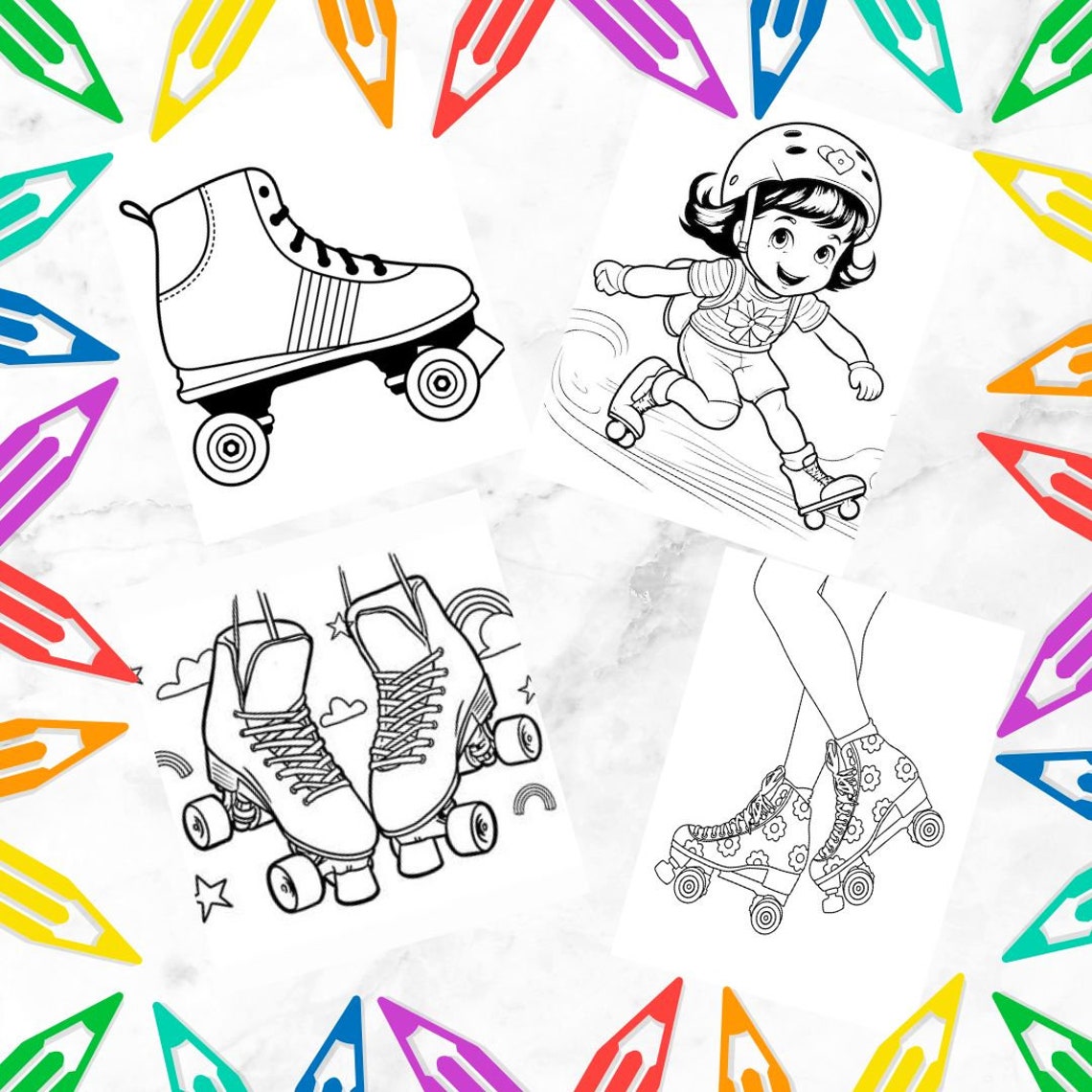 Roller Skate Coloring Pages & Crayons: Birthday Party Favors - Etsy