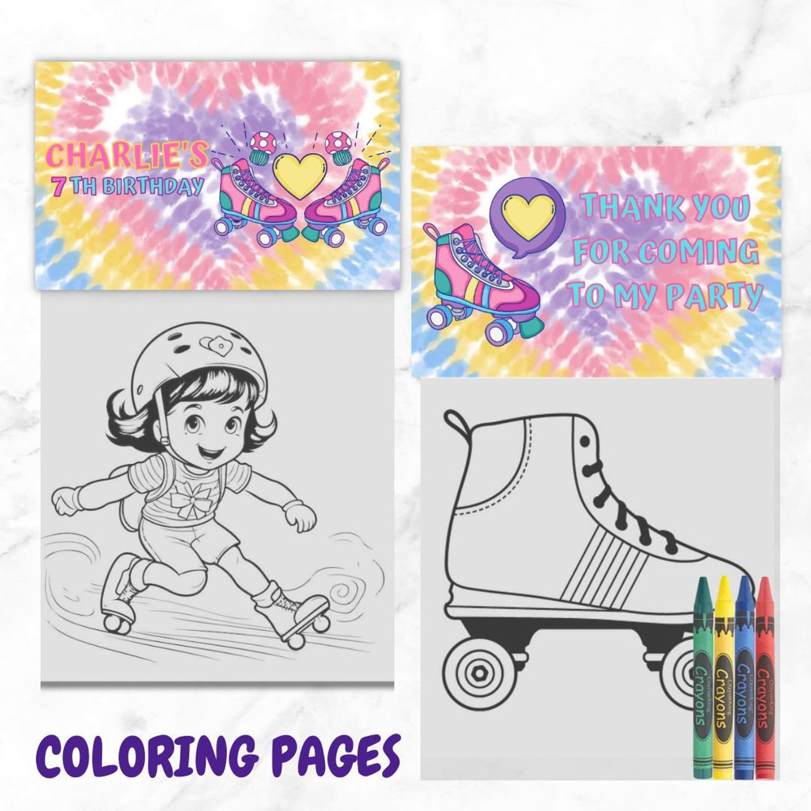 Roller Skate Coloring Pages & Crayons: Birthday Party Favors - Etsy