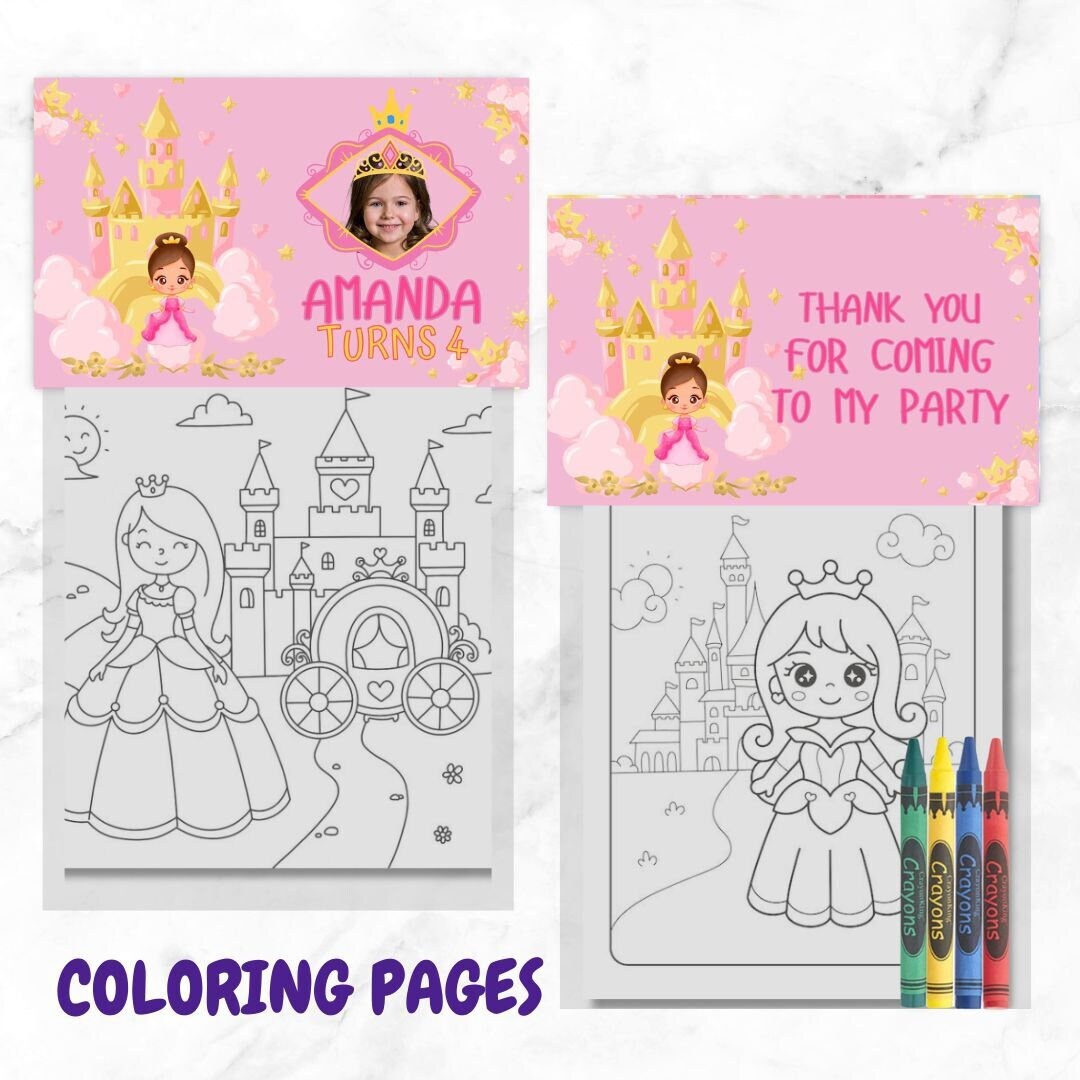 Princess Coloring Pages and Crayons, Princess Birthday Party, Princess ...