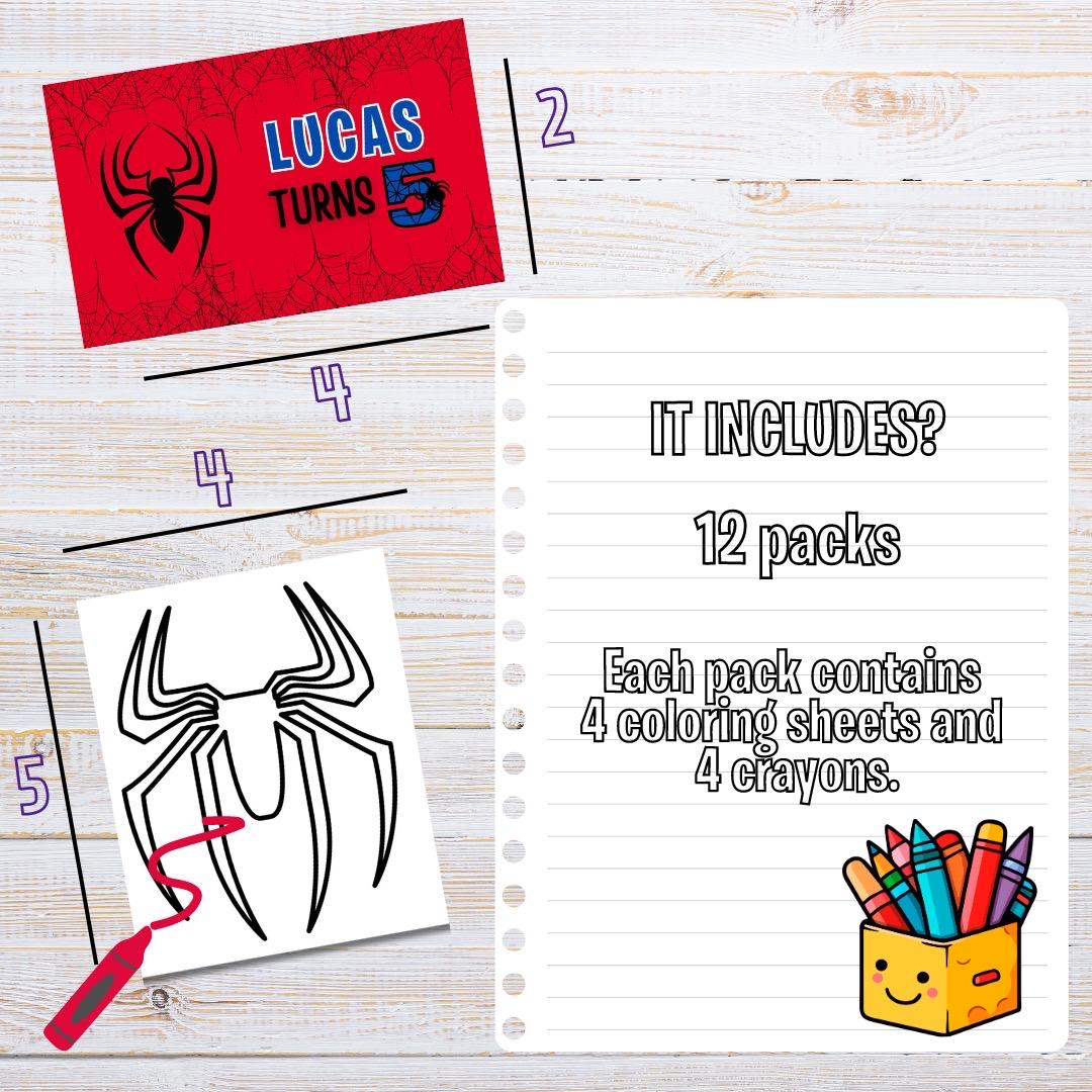 Spider Coloring, Mini Coloring Pages and Crayons, Birthday Party Favors ...