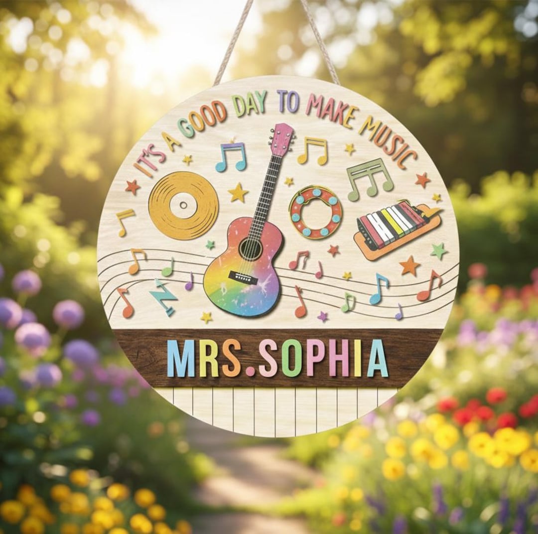 Personalized Music Teacher 3D Welcome Sign, Musical Notes Door Hanger ...