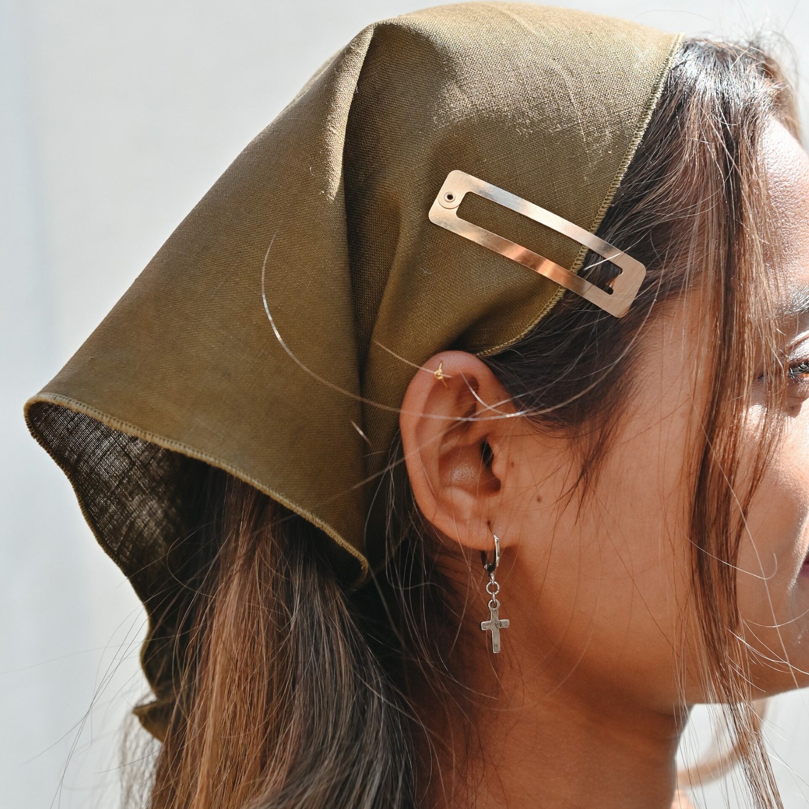 High Quality Olive Green Cottage Core Triangle Bandana / Headscarf With ...
