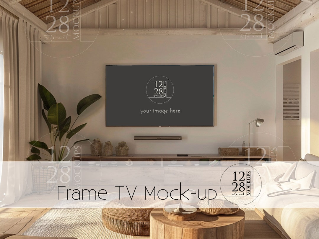 Frame TV Mockup, TV Frame Mockup, Living Room TV Mockup, Beach House Tv ...