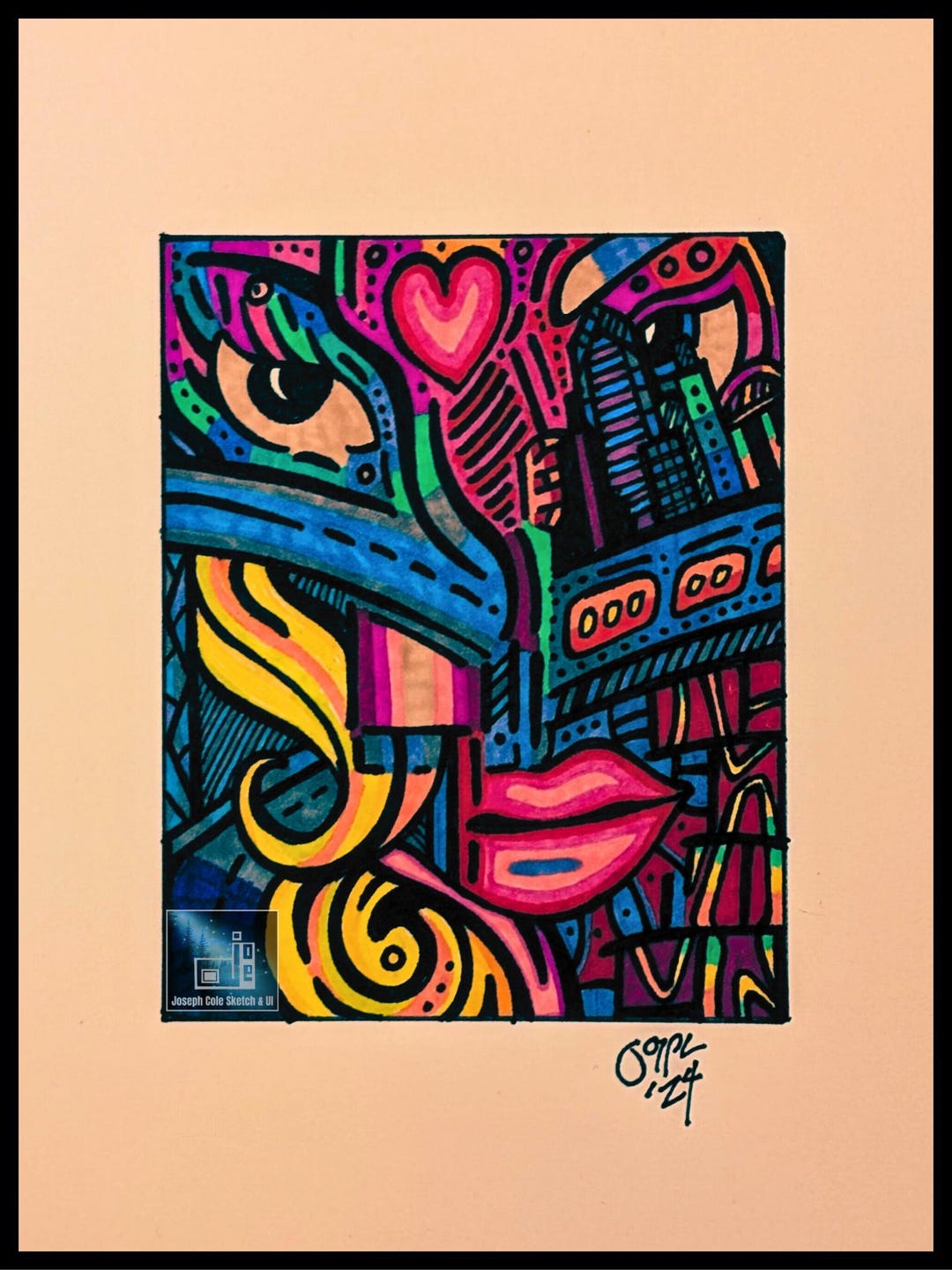 Original Ink Character Drawing Her City - Etsy