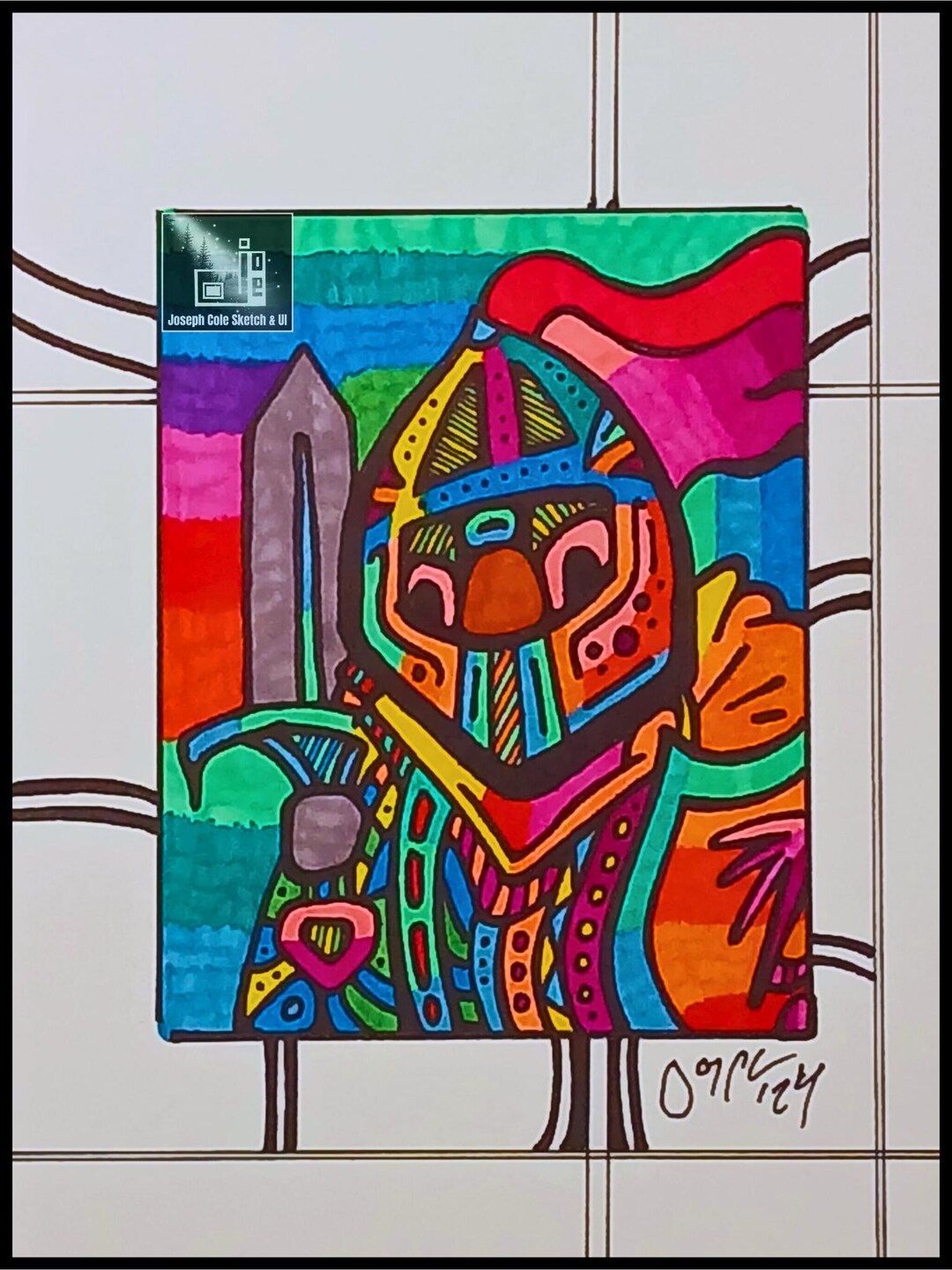 Original Ink Character Drawing Knight of Color - Etsy