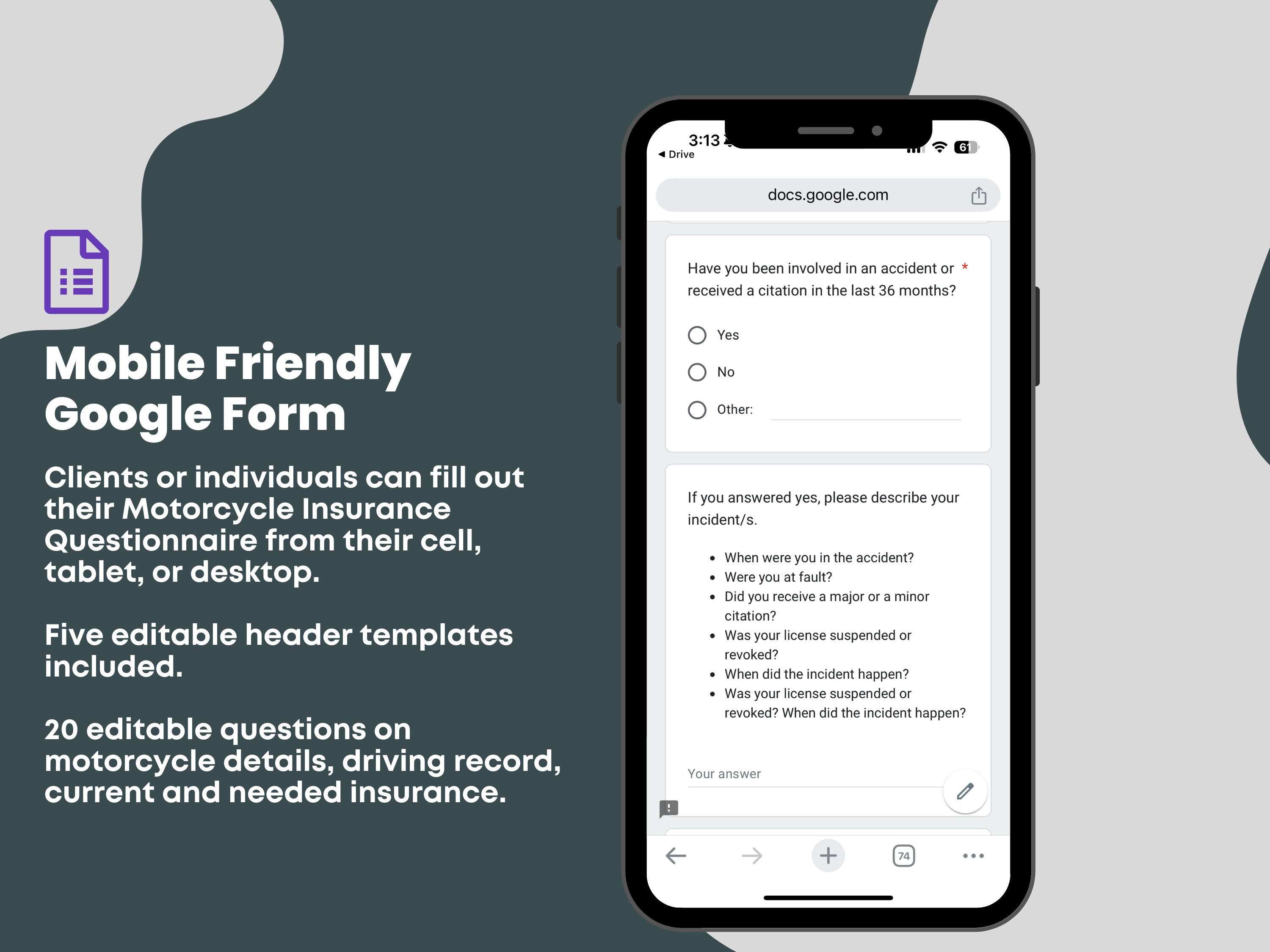 Motorcycle Insurance Form Template – Editable Google Form for Agent ...