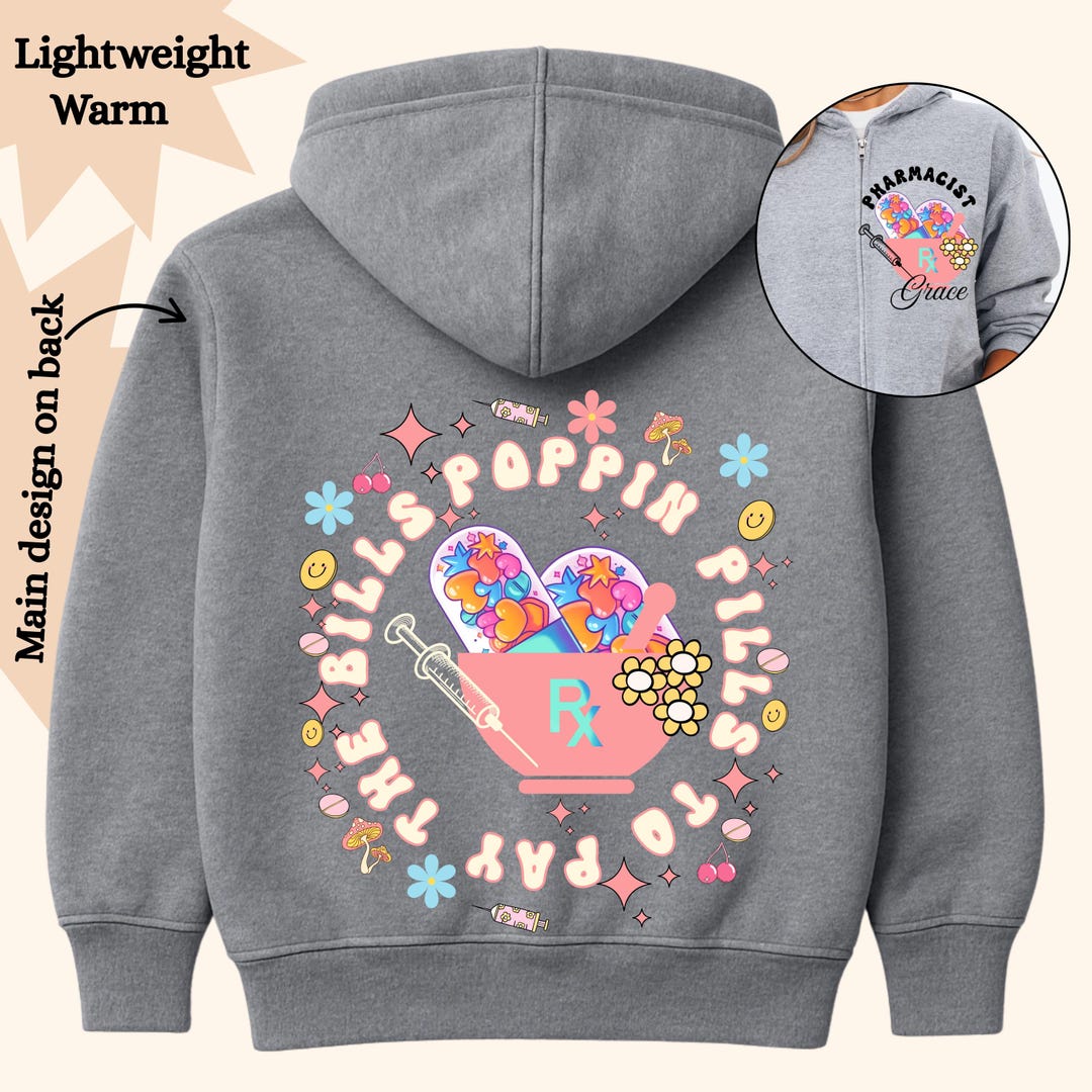 Personalized Pharmacist Fleece Jacket, Cozy Full Zip Up, Cute Rx ...