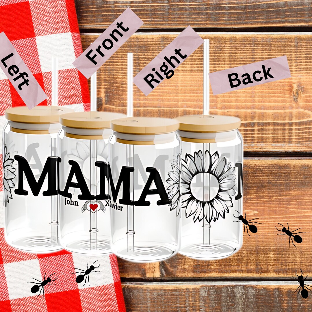 Black Outlined Sunflower Sipper Glass, Mama Label Personalized Kids ...