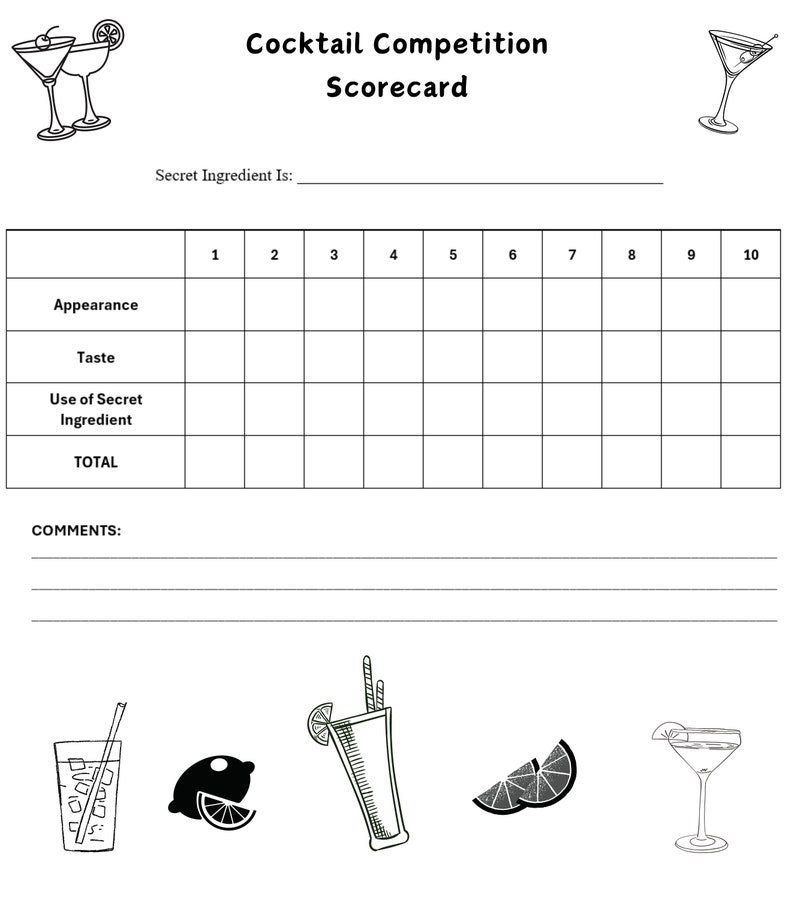Cocktail Competition Score Card Digital Download - Etsy