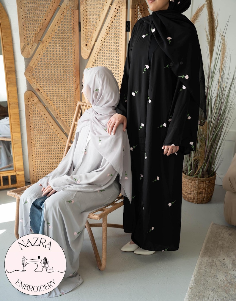 Spring Flower Embroidery Ramadan Eid Abaya - 1 Piece Lightweight Dress ...