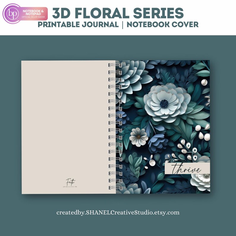 Printable 3D Floral Journal Notebook Cover Flower Design Digital ...
