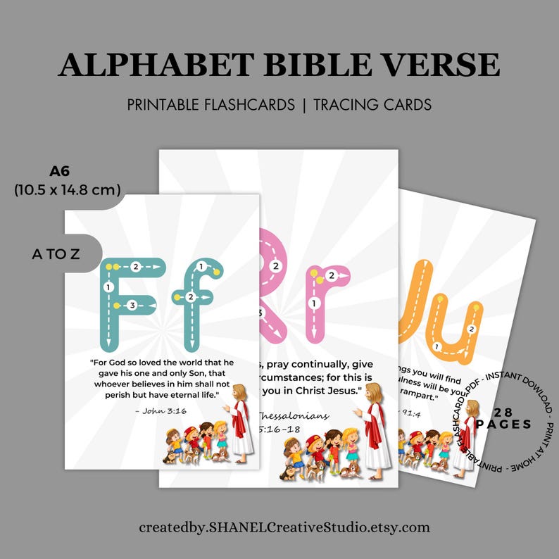 Alphabet Flashcards With Bible Verse, Tracing Letters for Kids ...