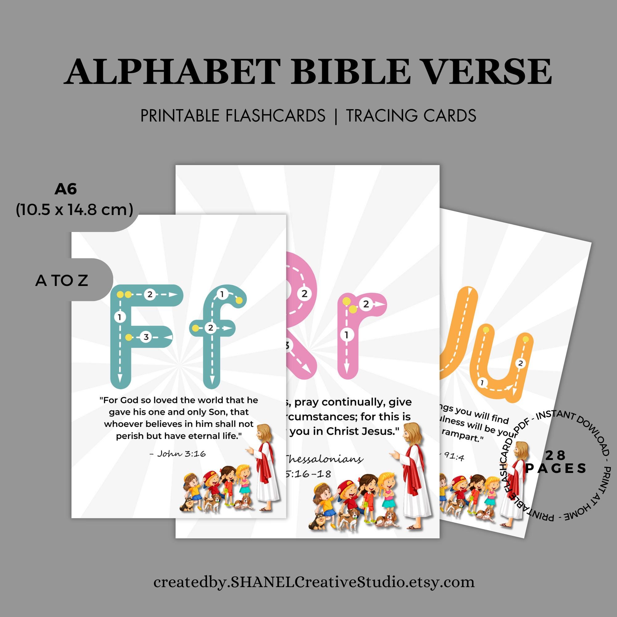 Alphabet Flashcards With Bible Verse, Tracing Letters for Kids ...