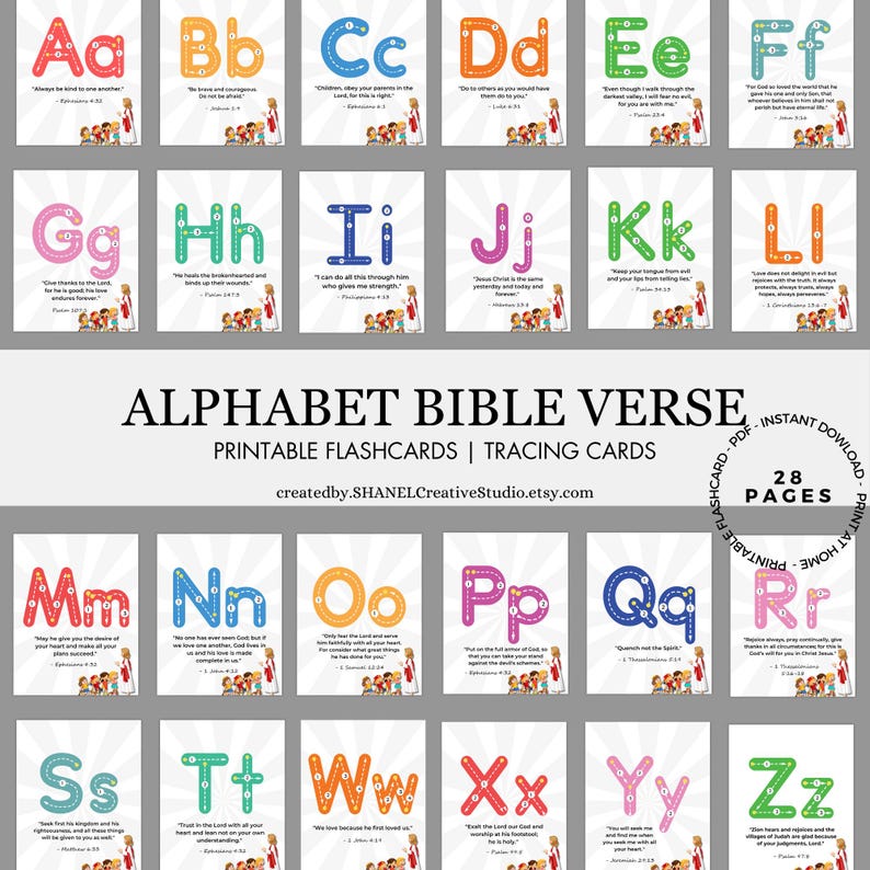 Alphabet Flashcards With Bible Verse, Tracing Letters for Kids ...
