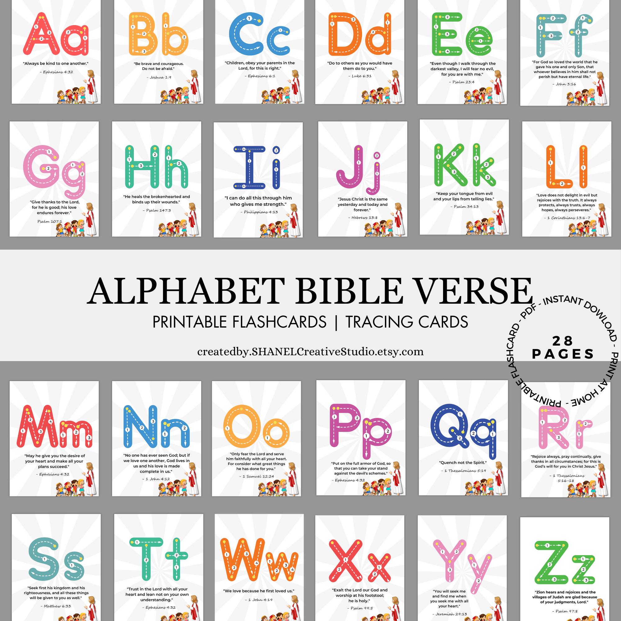 Alphabet Flashcards With Bible Verse, Tracing Letters for Kids ...