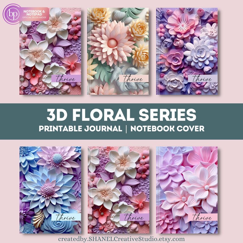 Printable 3D Floral Journal Notebook Cover - Flower Design - Digital ...
