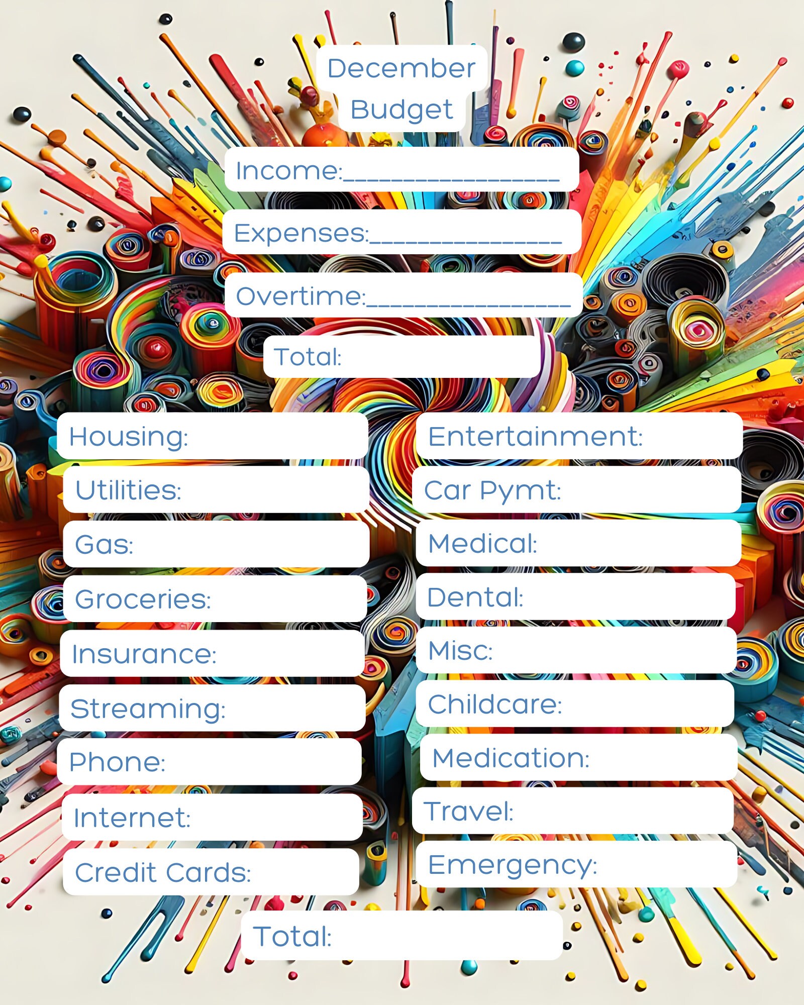 Colorful Abstract Printable Monthly Budget Planner Spreadsheet PDF and ...