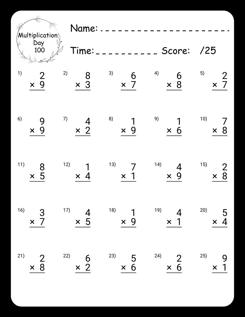 Printable Multiplication 100 Day Math Workbook for Kids, Ready Made ...