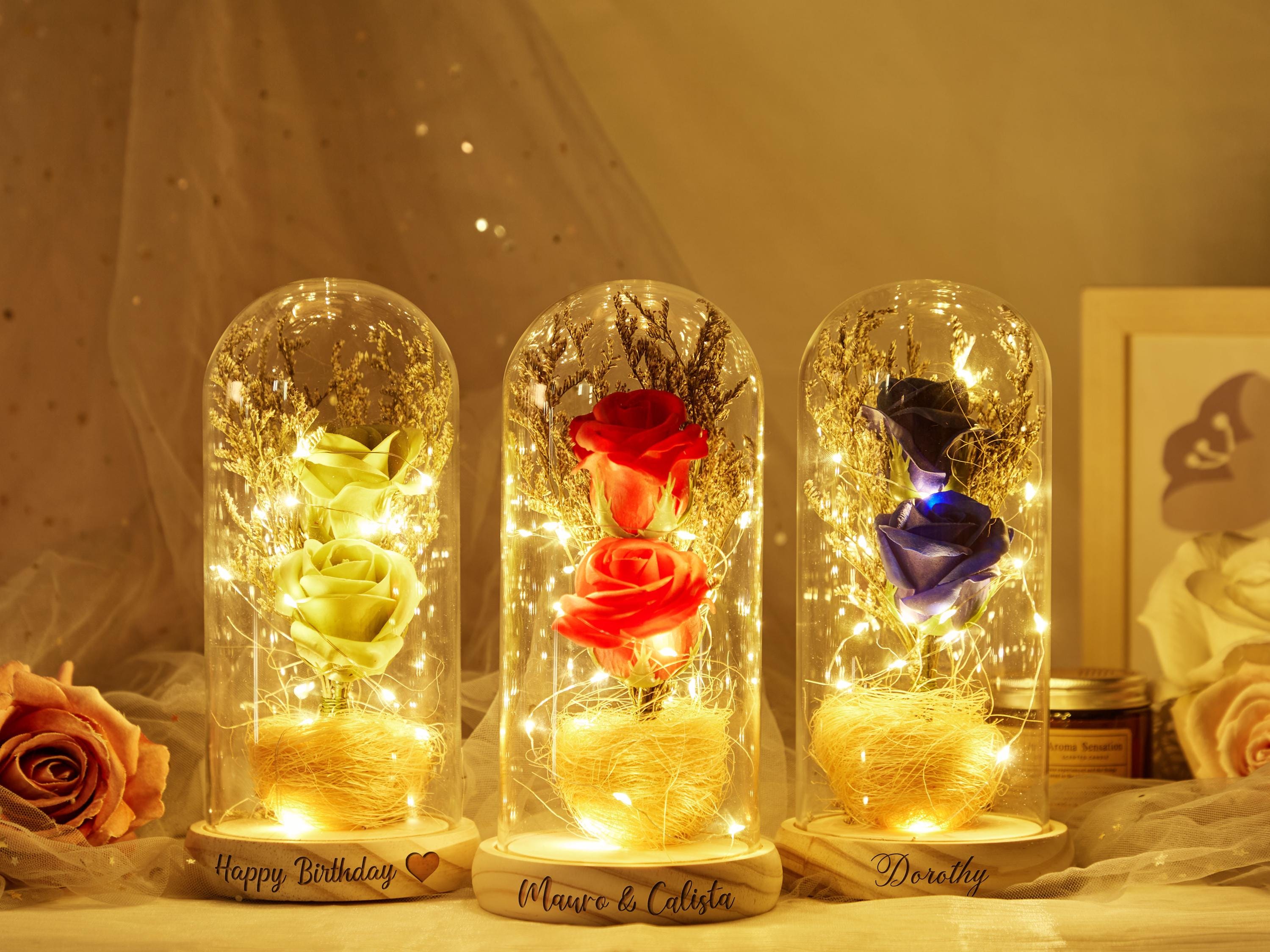 Personalized Rose LED Light With Name,eternal Rose in Glass Dome,rose ...