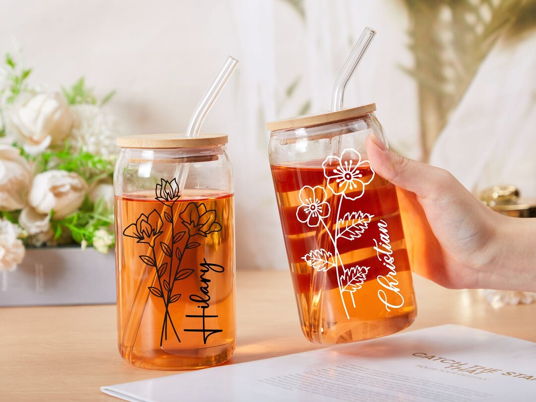 Personalized Birth Flower Coffee Cup With Name,custom Iced Coffee Cup ...