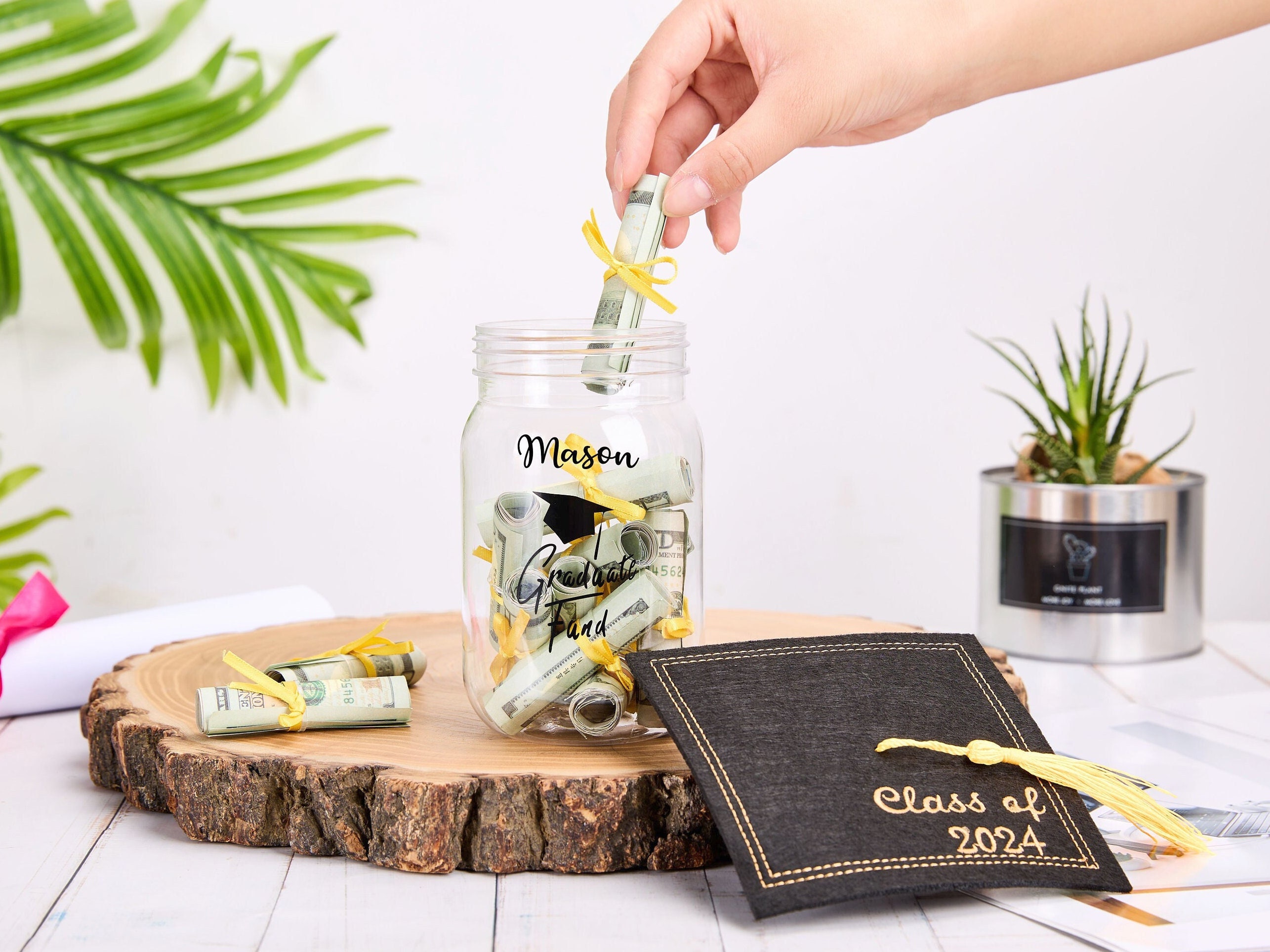 Personalized Graduation Cap Mason Jar Lid,graduation Money Holder ...