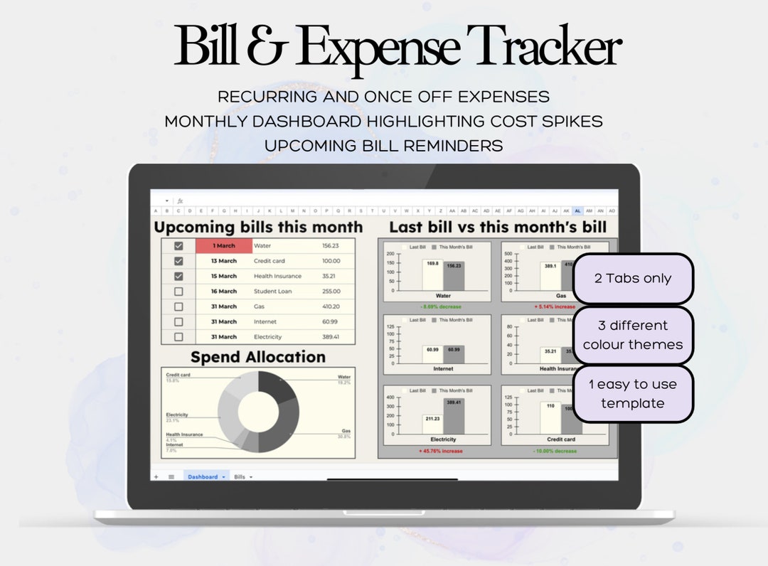 Bill Tracker Fixed and Non-fixed Bill Expense Tracker Bills Spreadsheet ...