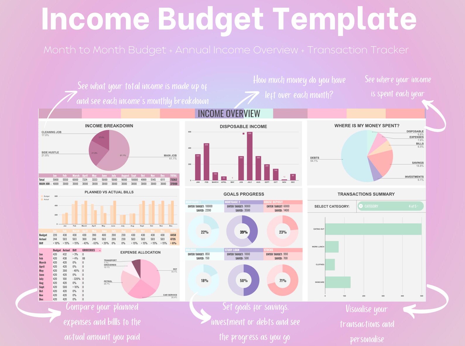 Income Budget Spreadsheet Income Overview Income Paycheck Budget ...