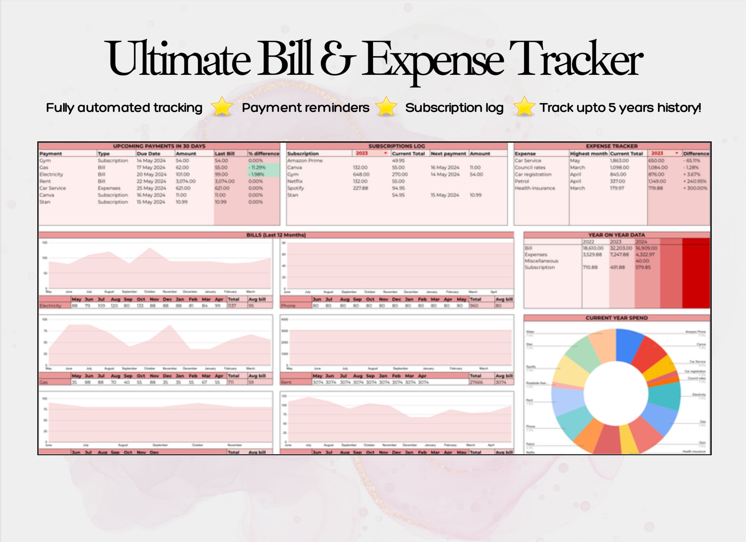 Ultimate Bill and Expense Tracker Bill Log Subscriptions Tracker - Etsy