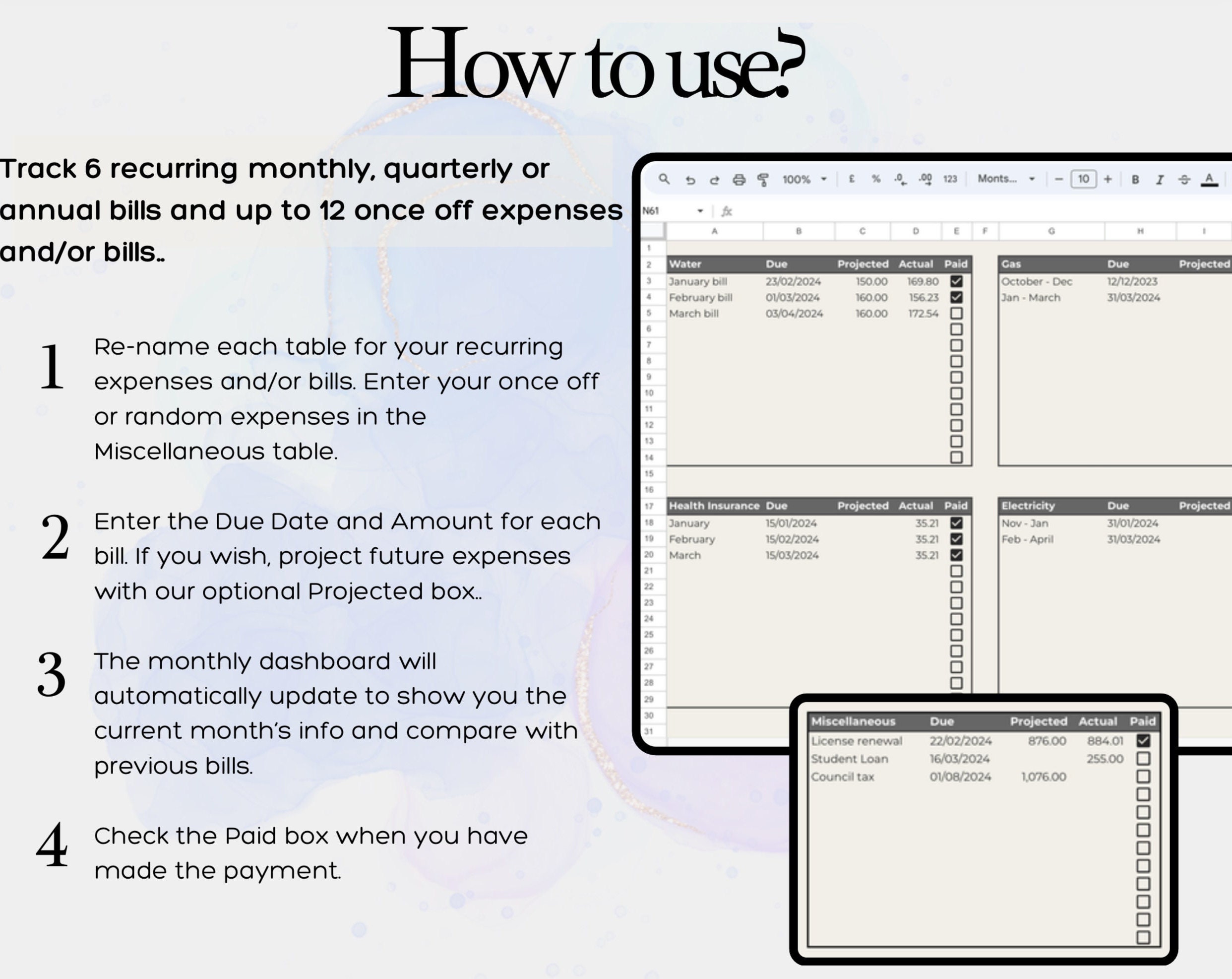 Bill Tracker Fixed and Non-fixed Bill Expense Tracker Bills Spreadsheet ...