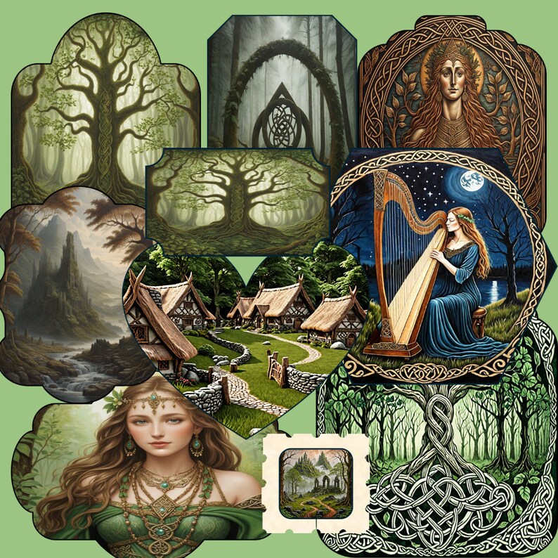 Celtic Journal Kit, Digital, Green, Trees, Fussy Cuts, Ephemera, Elves ...