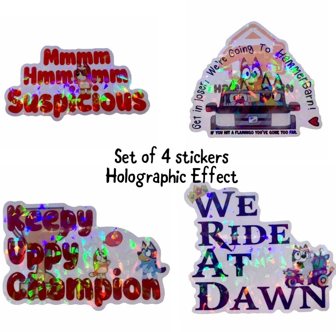 Bluey Sticker Set of 4, Funny Decals, Bingo Muffin Heeler Stickers ...