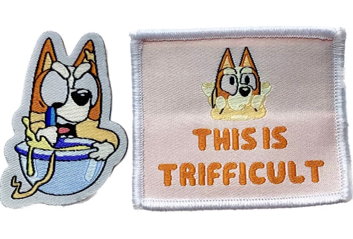Bluey Patch, Iron on SET OF 2 With Bingo Heeler Trifficult, Bluey ...