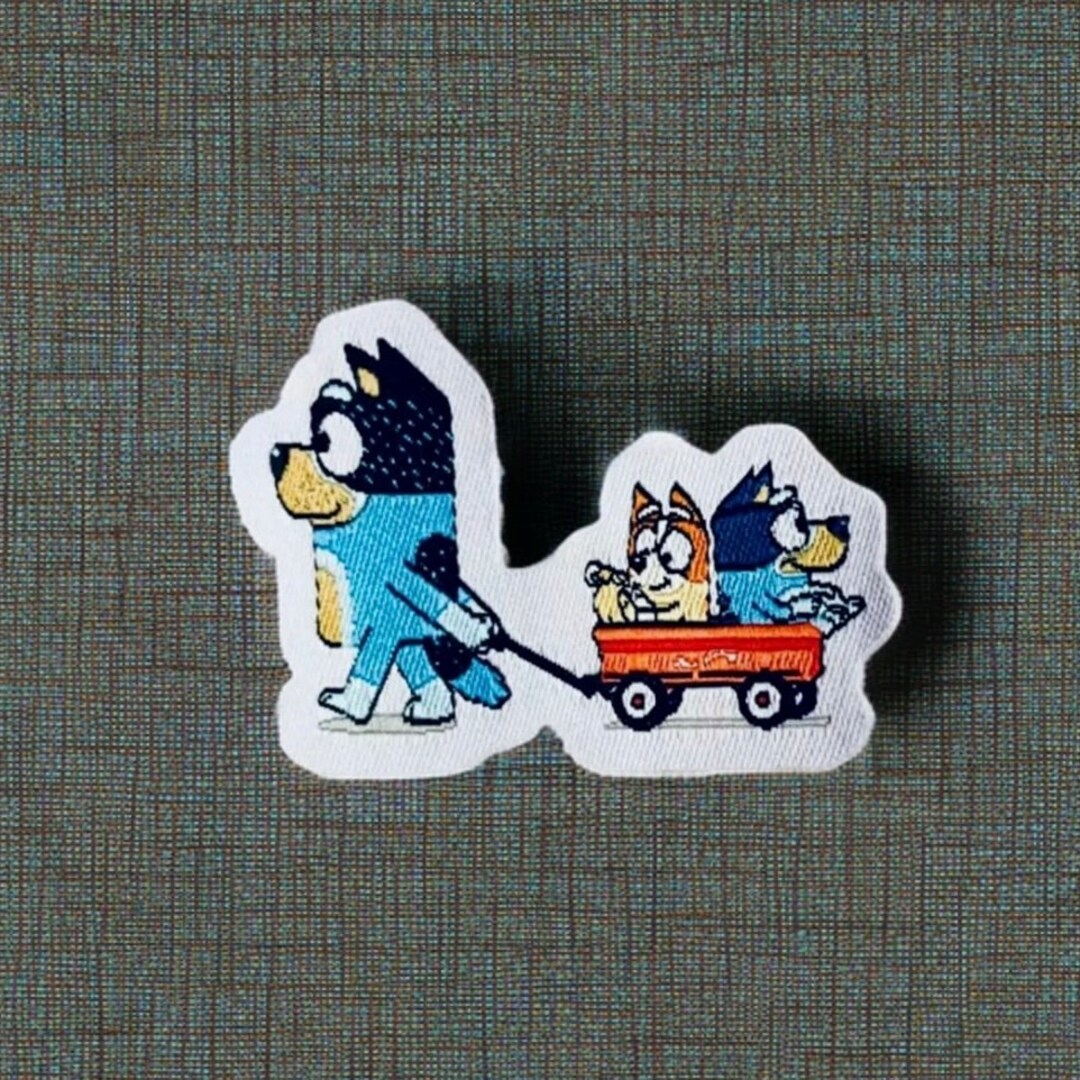 Bluey Bandit Bingo Iron on Patch 2 Red Wagon Walk Heeler Blue Dog Kids ...