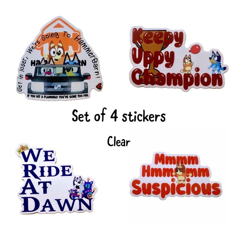 Bluey Sticker Set of 4, Funny Decals, Bingo Muffin Heeler Stickers ...
